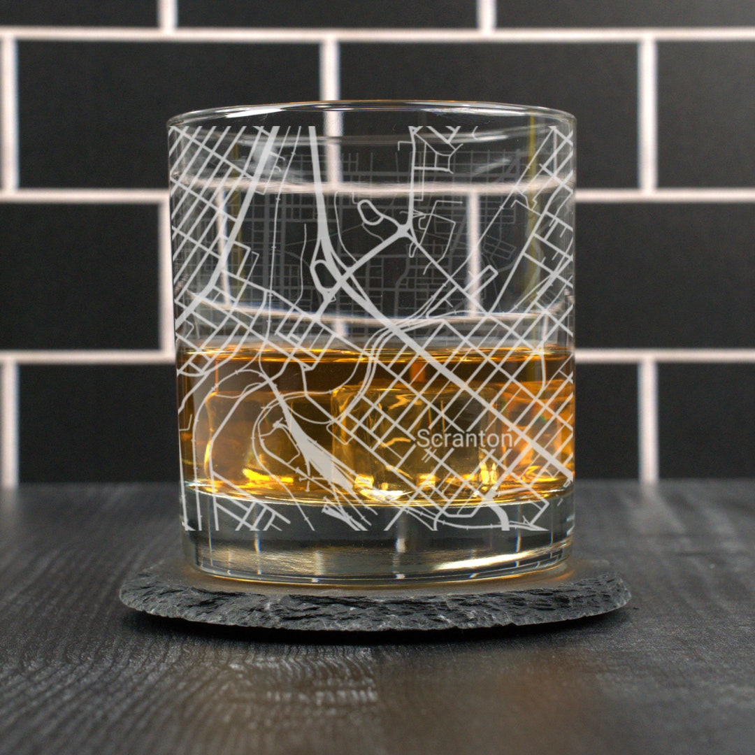 Scranton Whiskey Glass, Scranton PA Rocks Glass, Engraved City Map ...