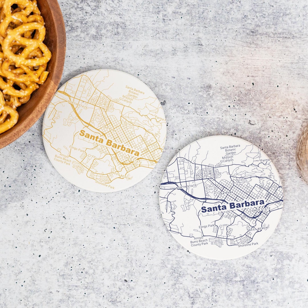 Santa Barbara CA Map Coasters in Your Choice of Color – CA Decor ...