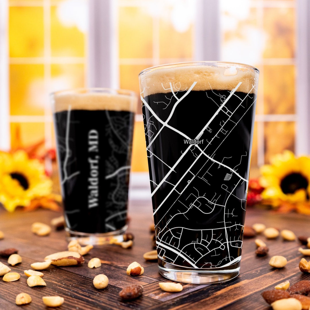 Waldorf Pint Glass, Waldorf MD Pint Glass Gift, Engraved City Map Glass ...