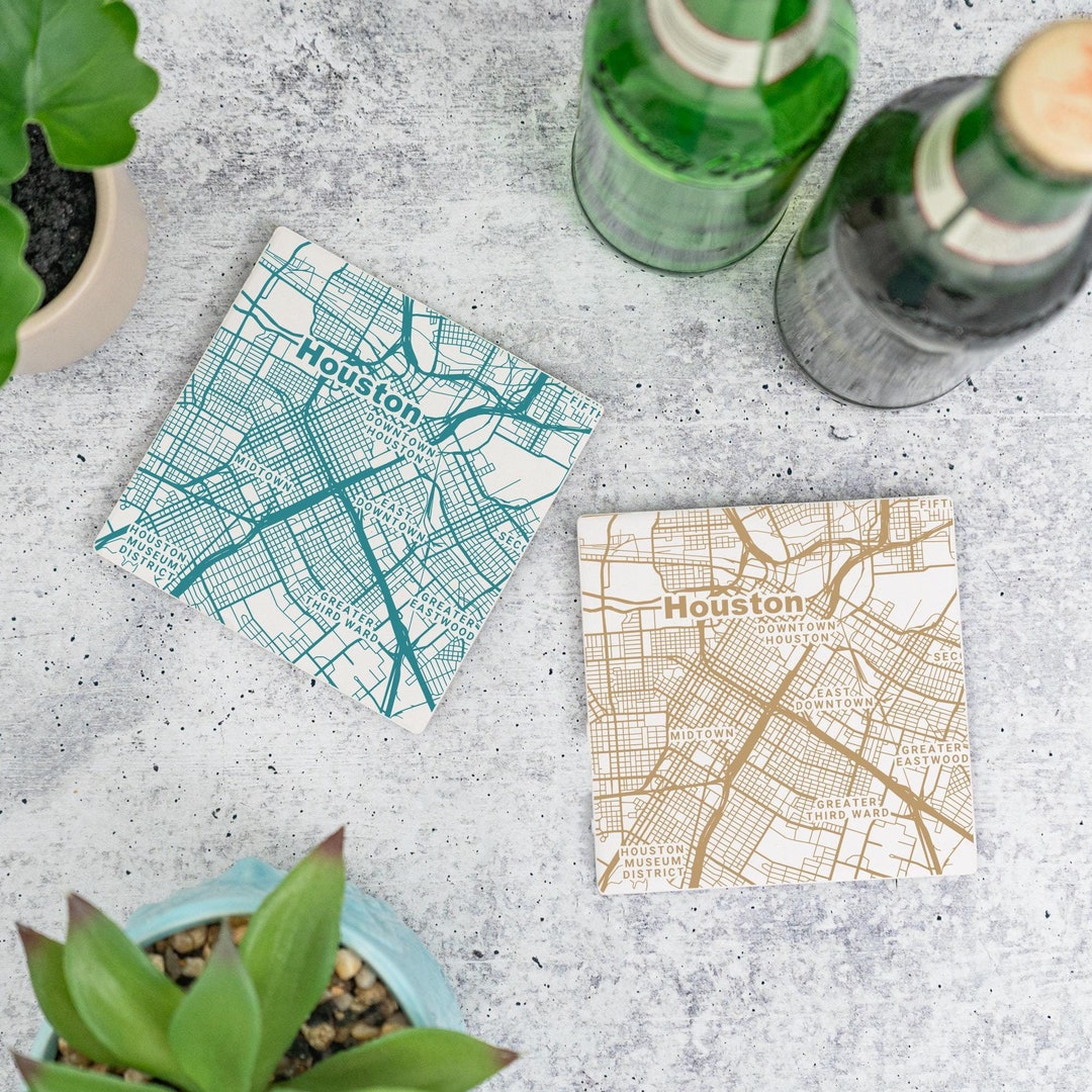 Houston TX Coasters in Custom Colors – Texas Home Decor, TX Gift ...