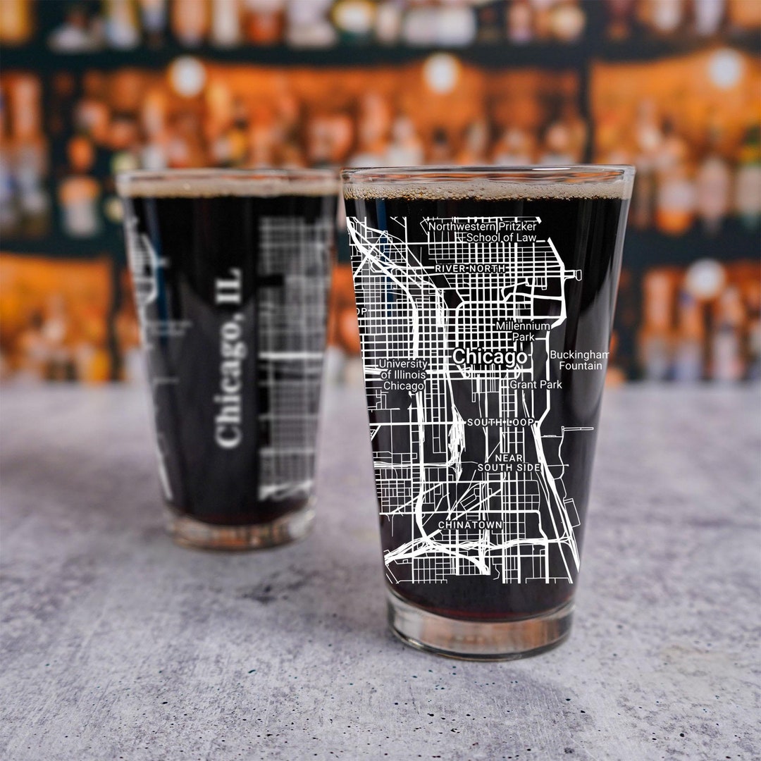 Chicago Pint Glass, Chicago IL Pint Glass Gift, Engraved or UV Printed ...