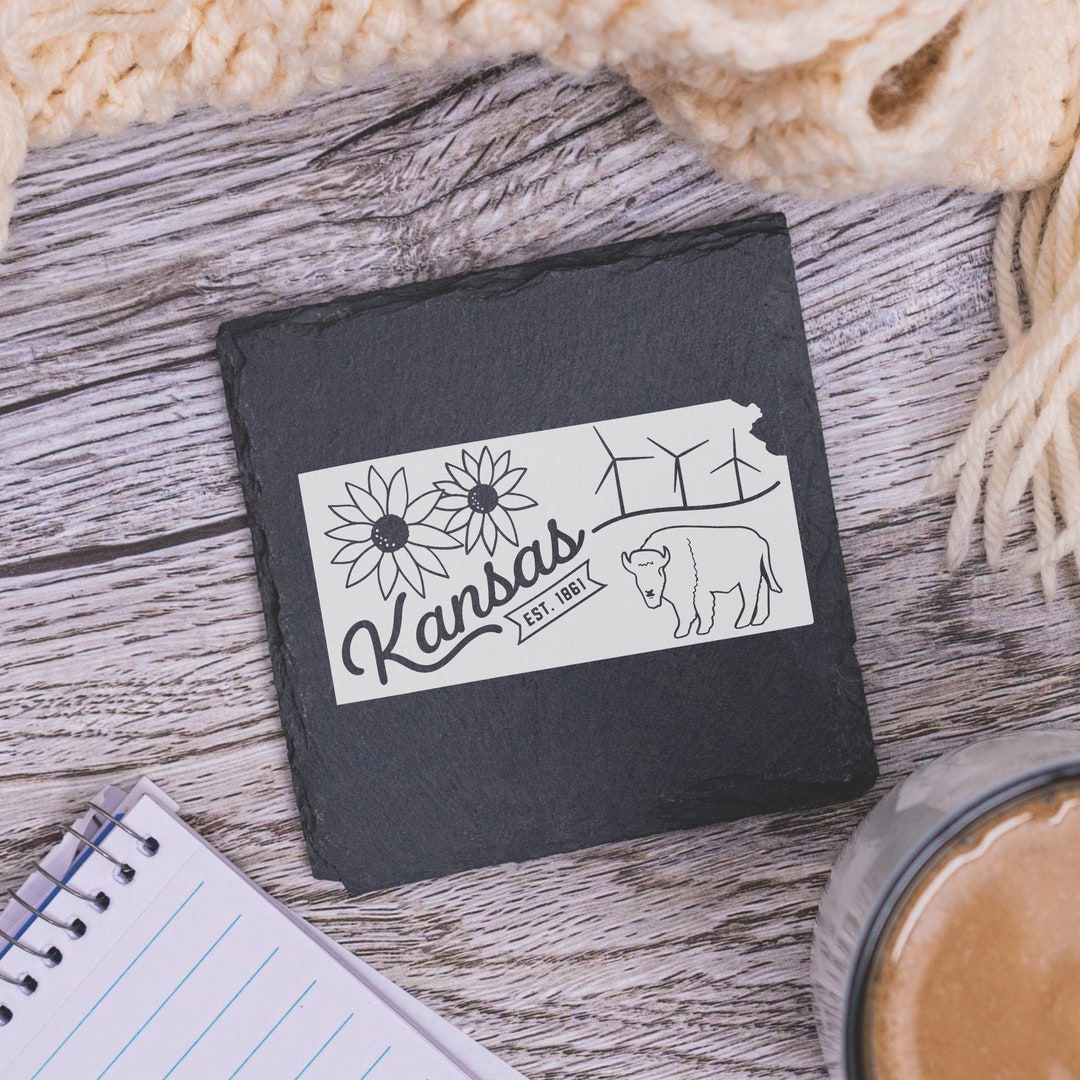 Kansas State Coasters, Housewarming Gift, Custom Stone Coaster, Kansas ...