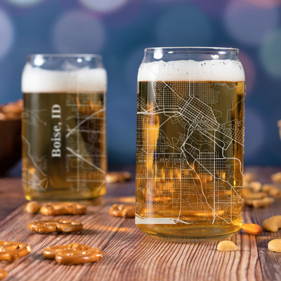 Boise Beer Can Glass, Boise ID Beer Can Glass Gift, Engraved City Map ...