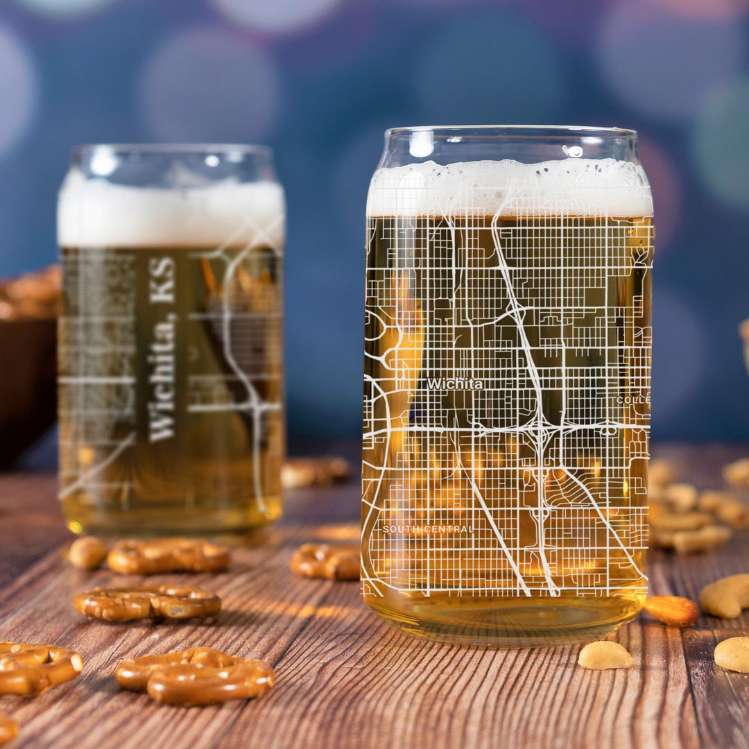 Wichita Beer Can Glass, Wichita KS Beer Can Glass Gift, Engraved City ...