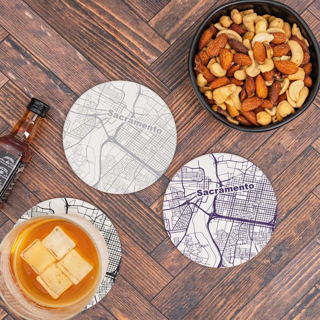 Sacramento CA Map Coasters in Your Choice of Color – CA Decor ...