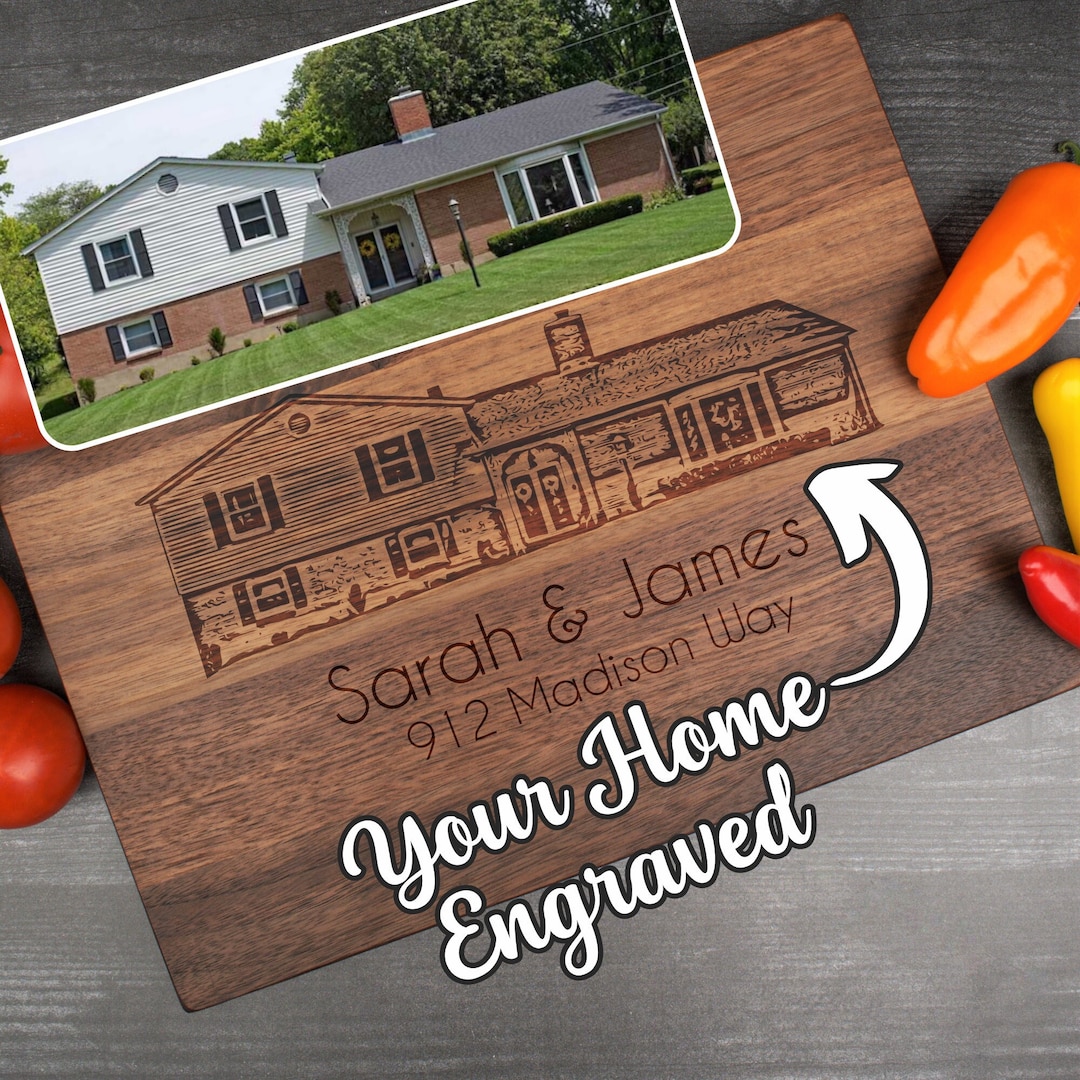 Custom Engraved Photo on Wood Cutting Board, Personalized House ...