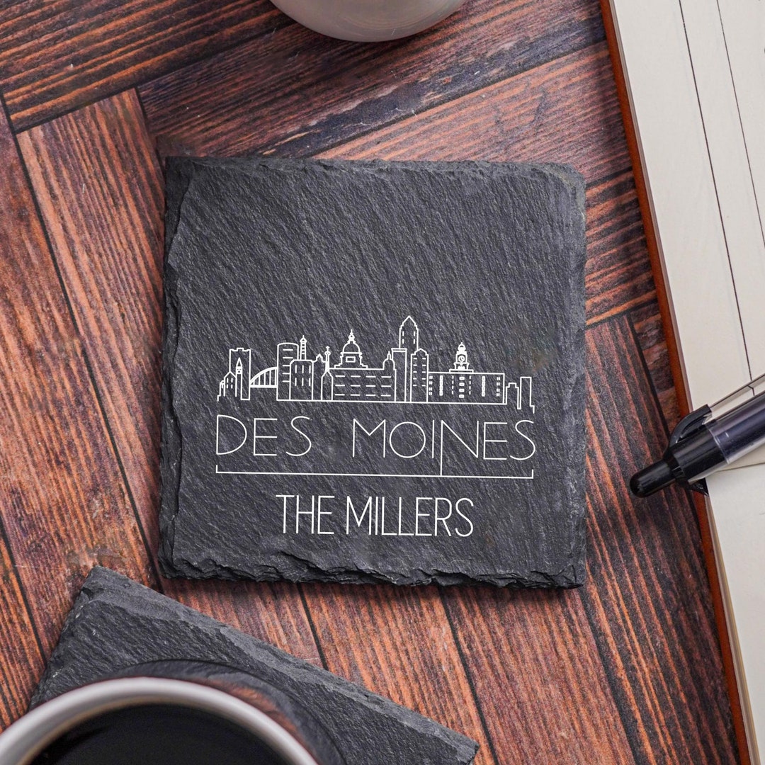 Des Moines Skyline Coasters, Personalized Iowa Decor, Custom Cityscape ...