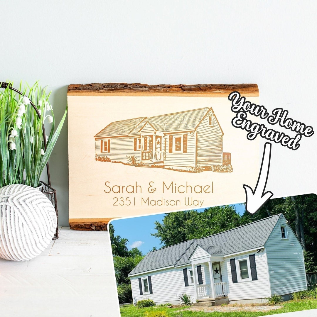 Custom Home Portrait Engraved Wall Sign, House Sketch Engraved ...