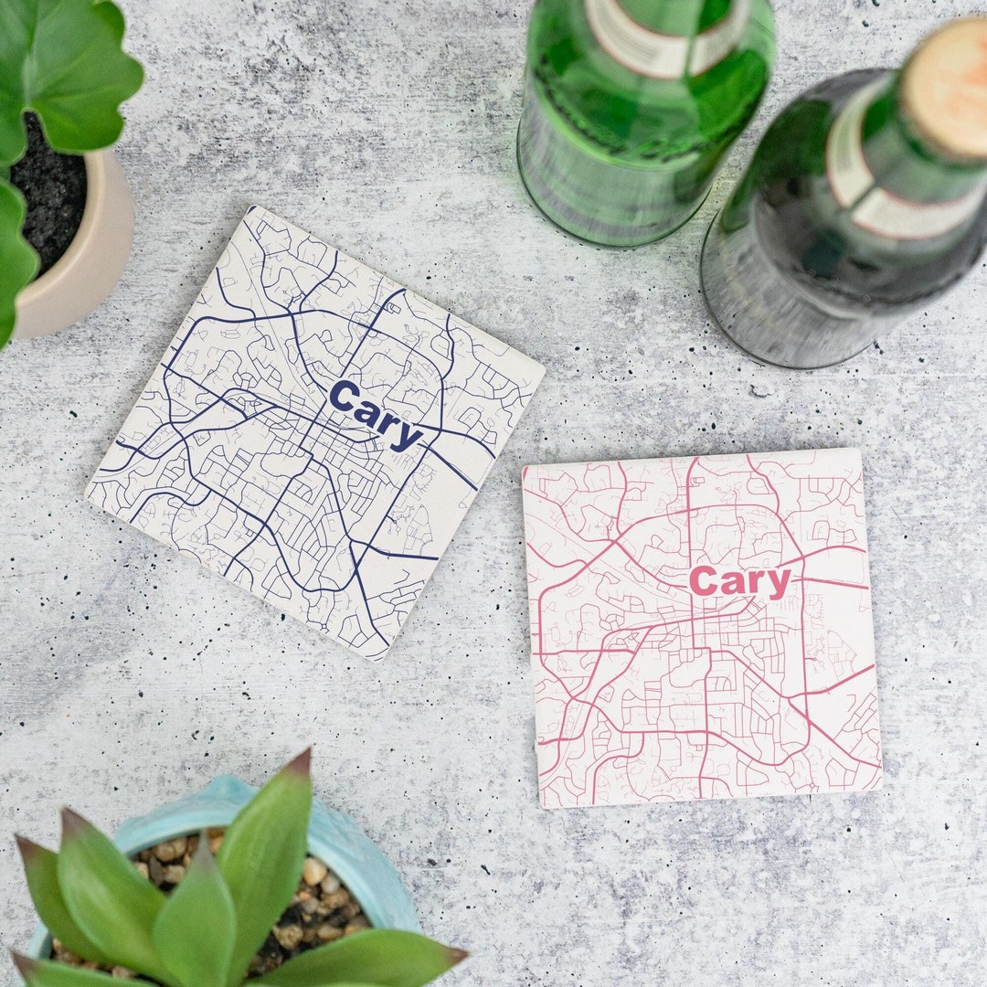 Cary NC Coasters in Custom Colors – North Carolina Home Decor, NC Gift ...