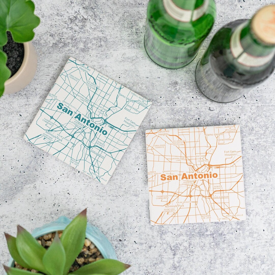 San Antonio TX Coasters in Custom Colors – Texas Home Decor, TX Gift ...