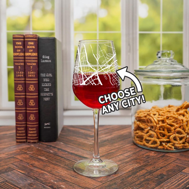 Custom Map Wine Glass - UV Printed Map of Any Town or Location ...