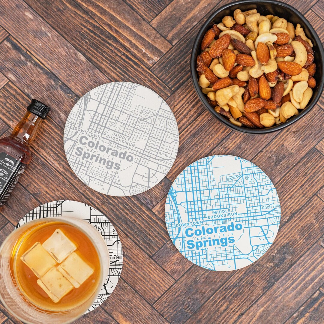 Colorado Springs CO Map Coasters in Your Choice of Color – CO Decor ...