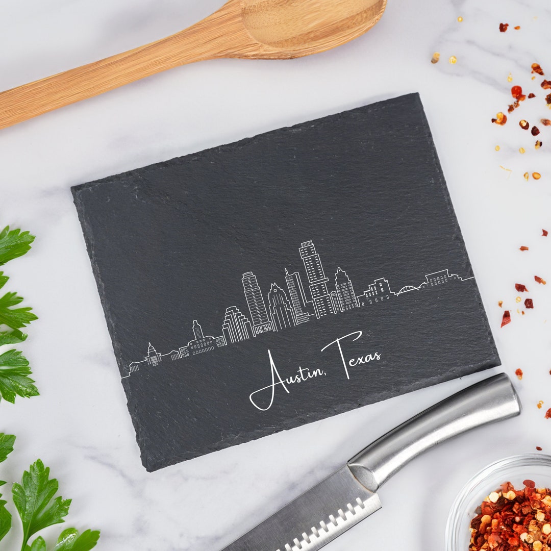 Austin TX Skyline Trivet, Personalized Housewarming Gift, Slate Trivet ...