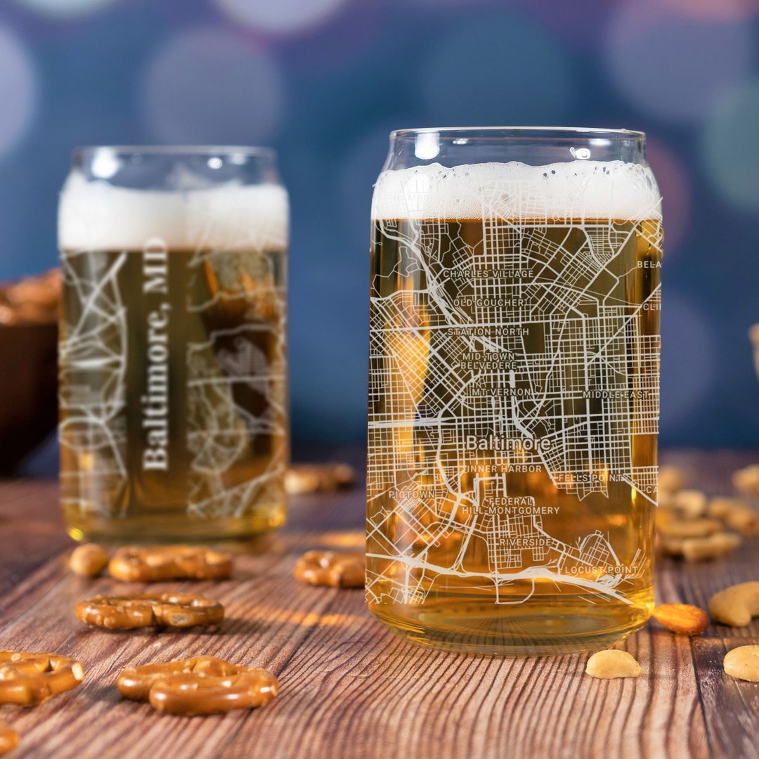 Baltimore Beer Can Glass, Baltimore MD Beer Can Glass Gift, Engraved ...