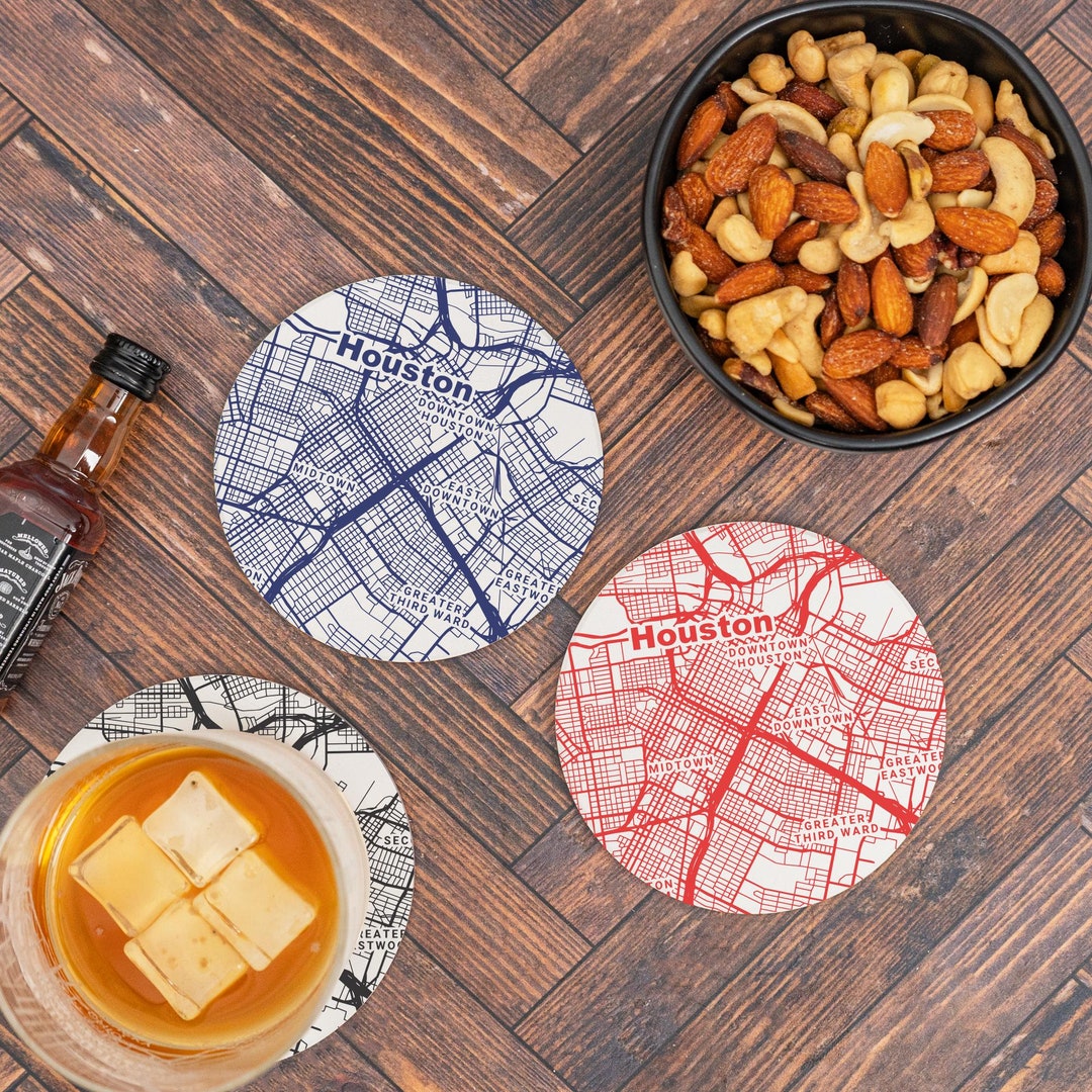 Houston TX Map Coasters in Your Choice of Color – TX Decor, Texas Gift ...
