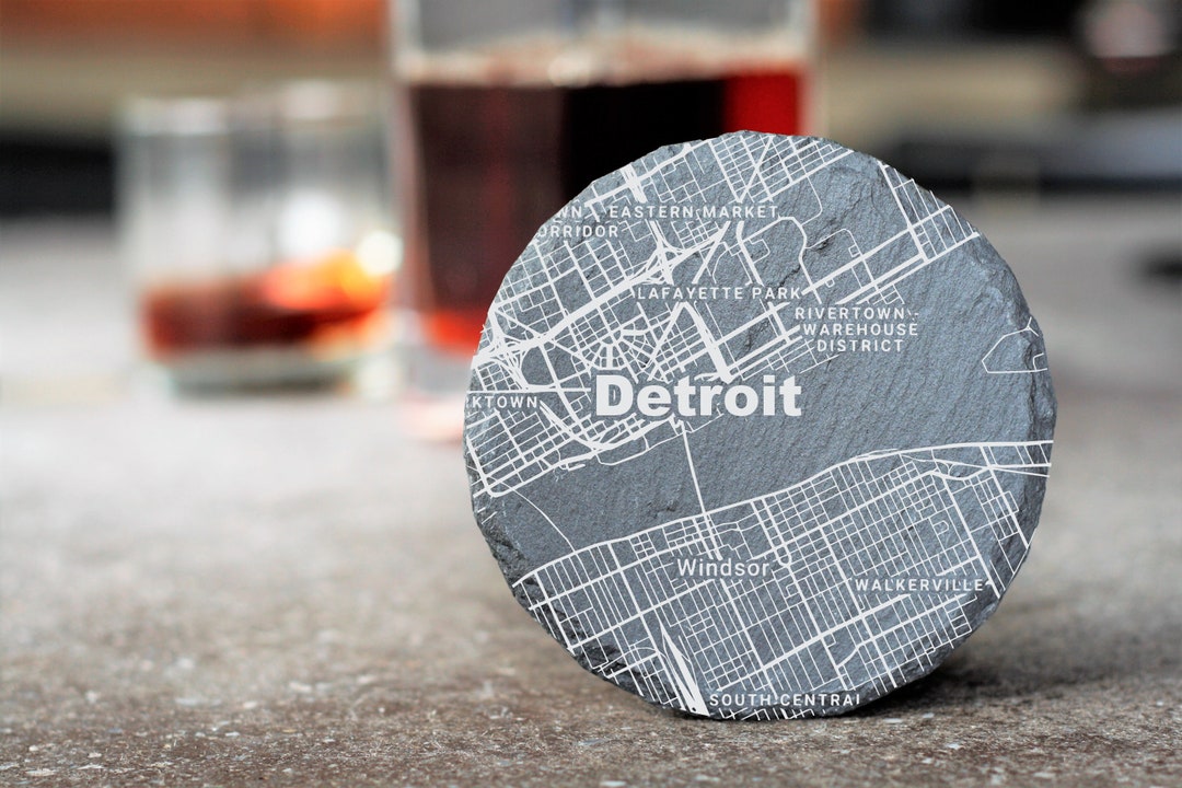 Detroit Street Map Coasters, Detroit Decor, Housewarming, Detroit MI ...