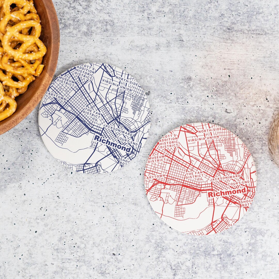 Richmond VA Map Coasters in Your Choice of Color – VA Decor, Virginia ...