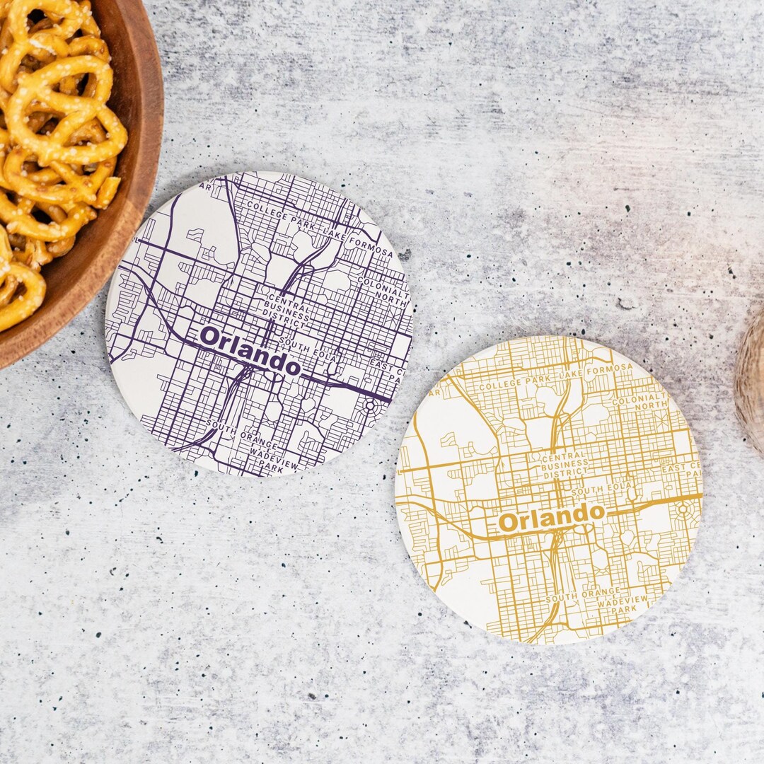 Orlando FL Map Coasters in Your Choice of Color – FL Decor, Florida ...