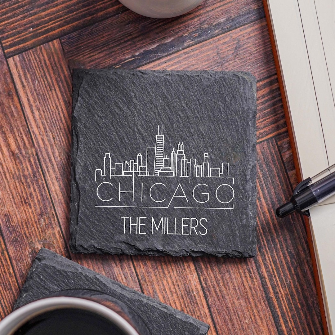 Chicago Skyline Coasters, Personalized Illinois Decor, Custom Cityscape ...