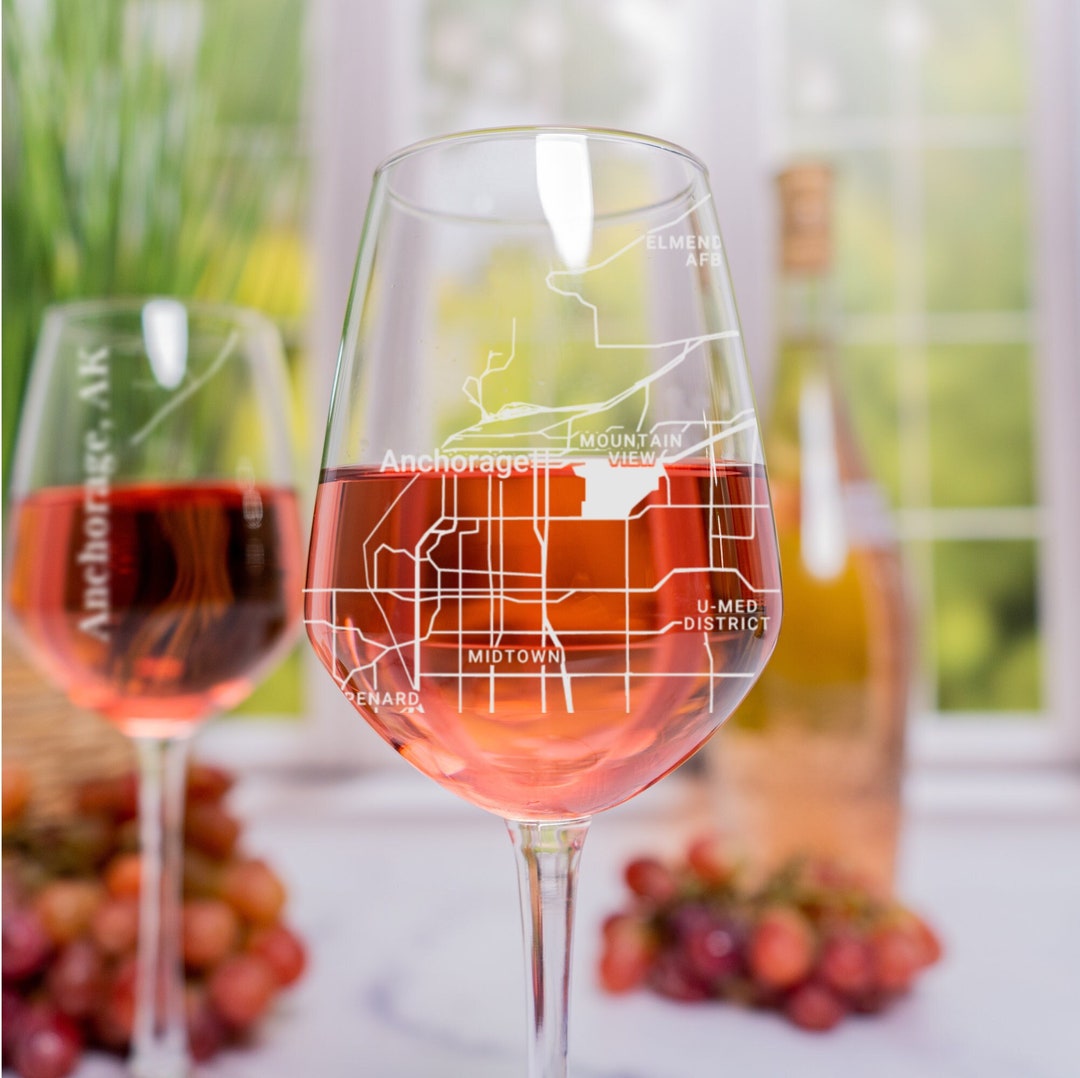 Anchorage Wine Glass, Anchorage AK Wine Glass Gift, Engraved City Map ...