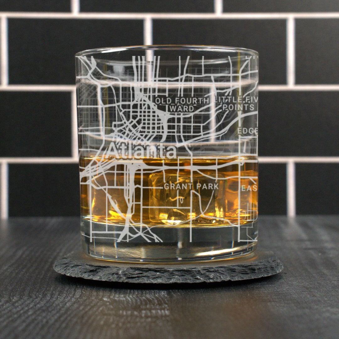 Atlanta Whiskey Glass, Atlanta GA Rocks Glass Gift, Engraved City Map ...