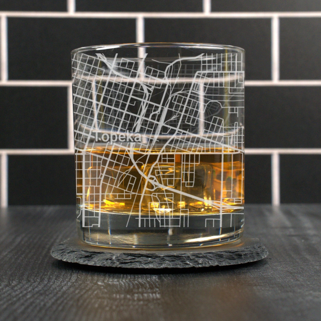 Topeka Whiskey Glass, Topeka KS Rocks Glass Gift, Engraved City Map ...