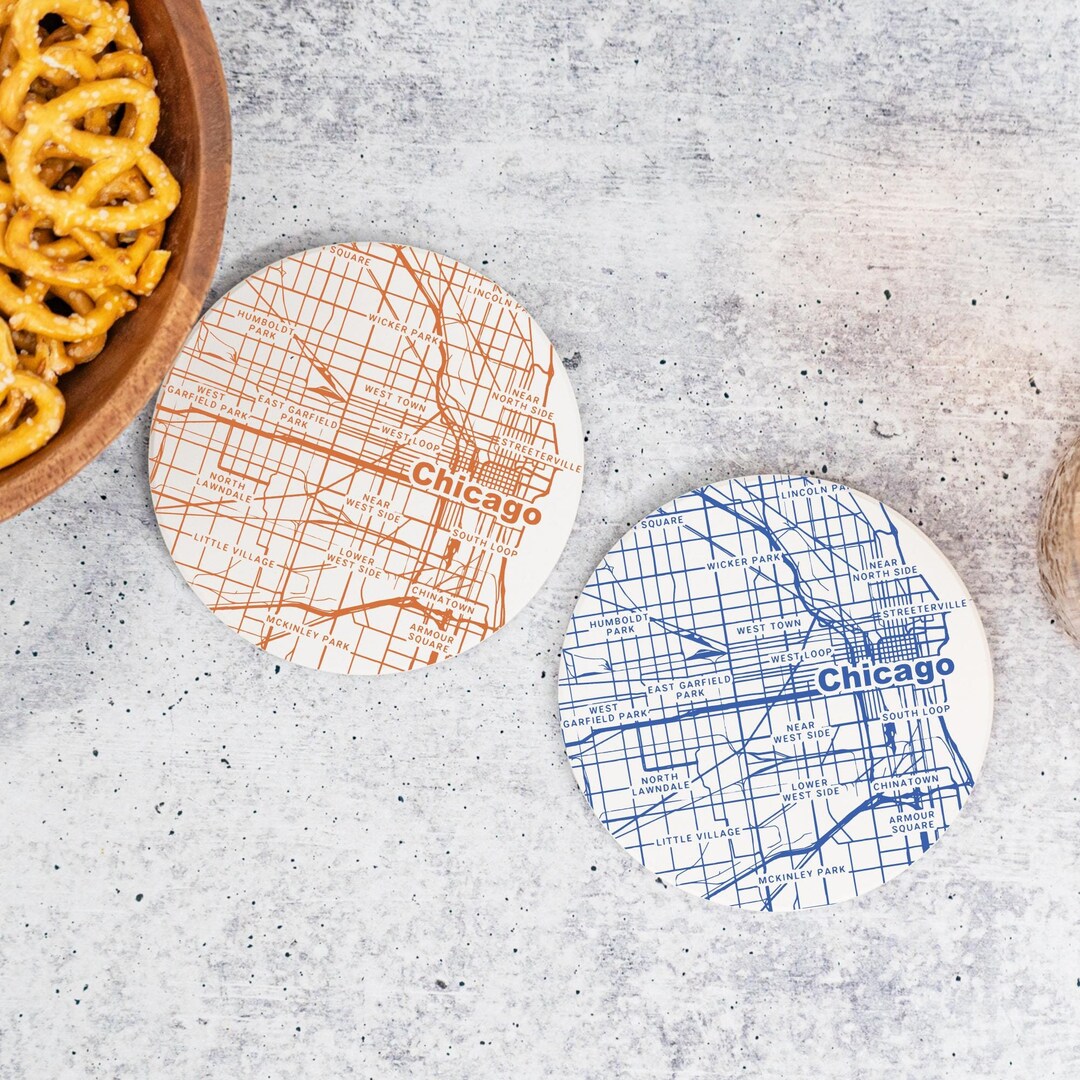 Chicago IL Map Coasters in Your Choice of Color – IL Decor, Illinois ...
