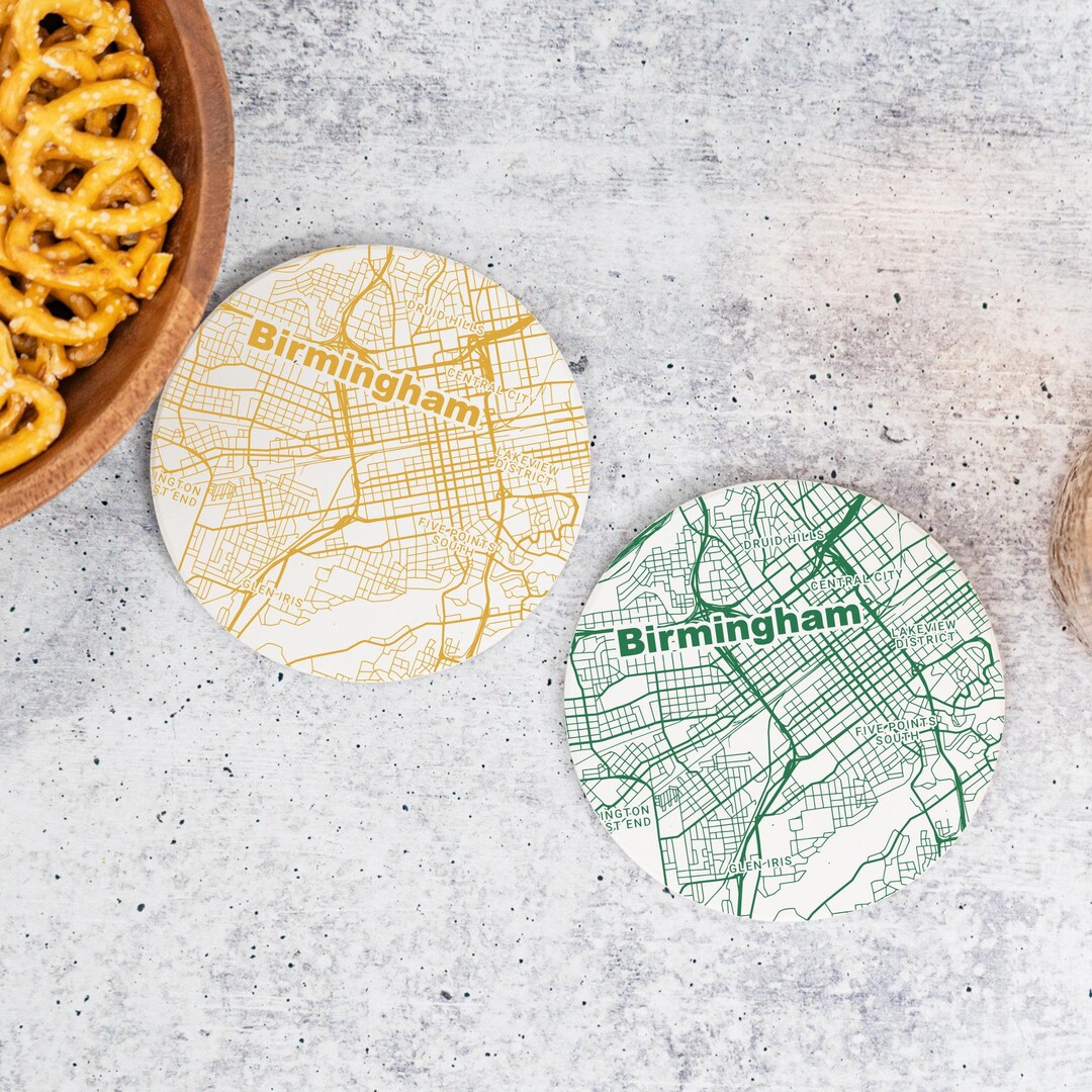 Birmingham AL Map Coasters in Your Choice of Color – AL Decor, Alabama ...