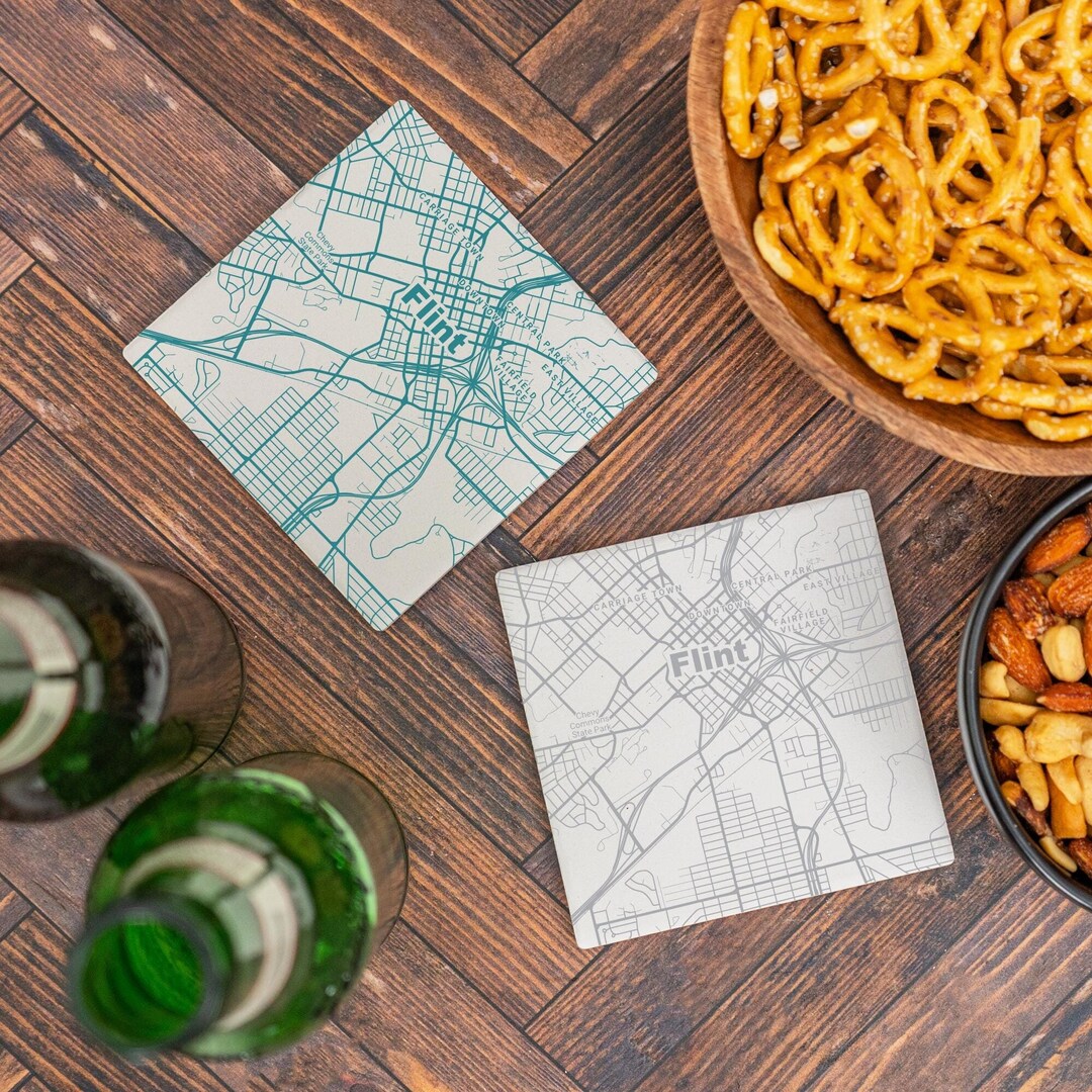 Flint MI Coasters in Custom Colors – Michigan Home Decor, MI Gift ...