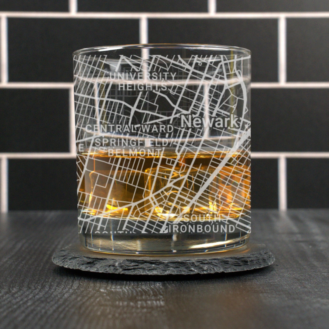 Newark Whiskey Glass, Newark NJ Rocks Glass Gift, Engraved City Map ...