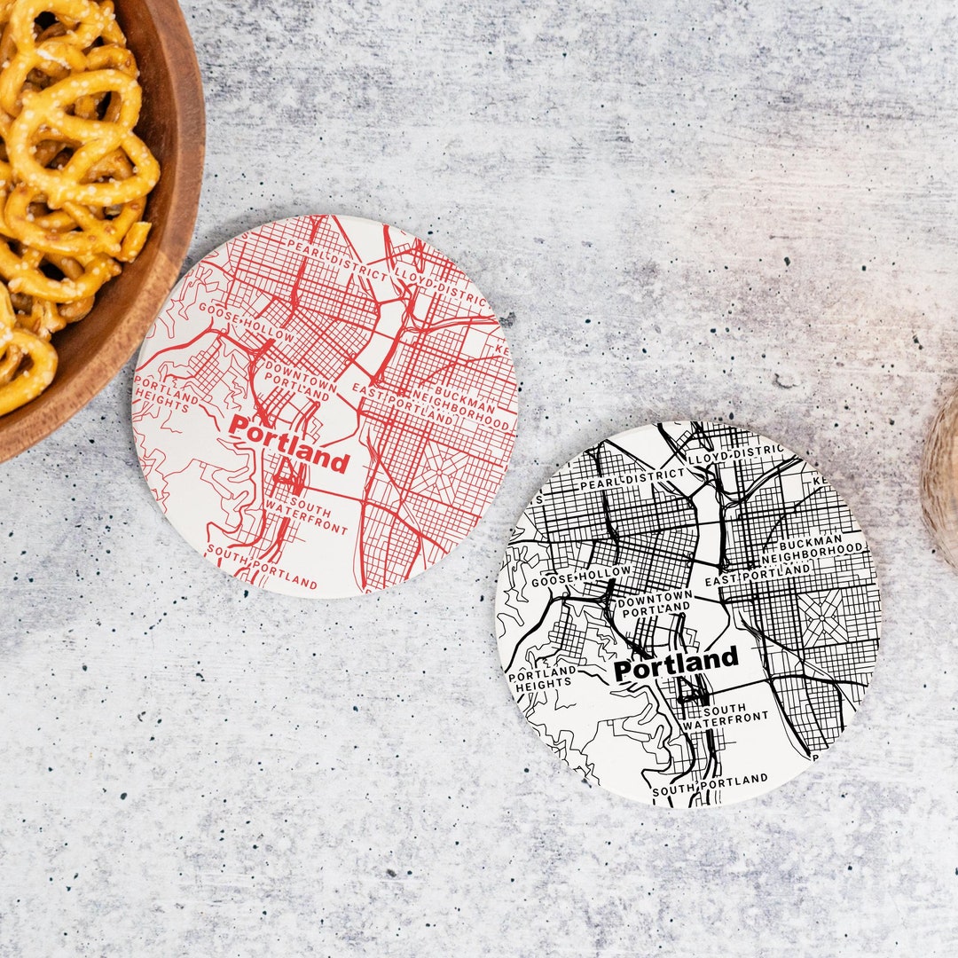 Portland OR Map Coasters in Your Choice of Color – OR Decor, Oregon ...