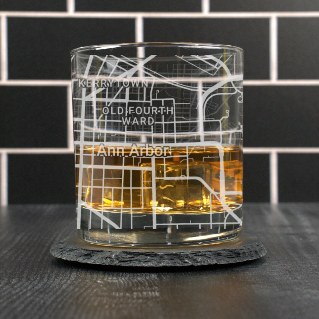 Ann Arbor Whiskey Glass, Ann Arbor Rocks Glass, Engraved City Map Glass ...