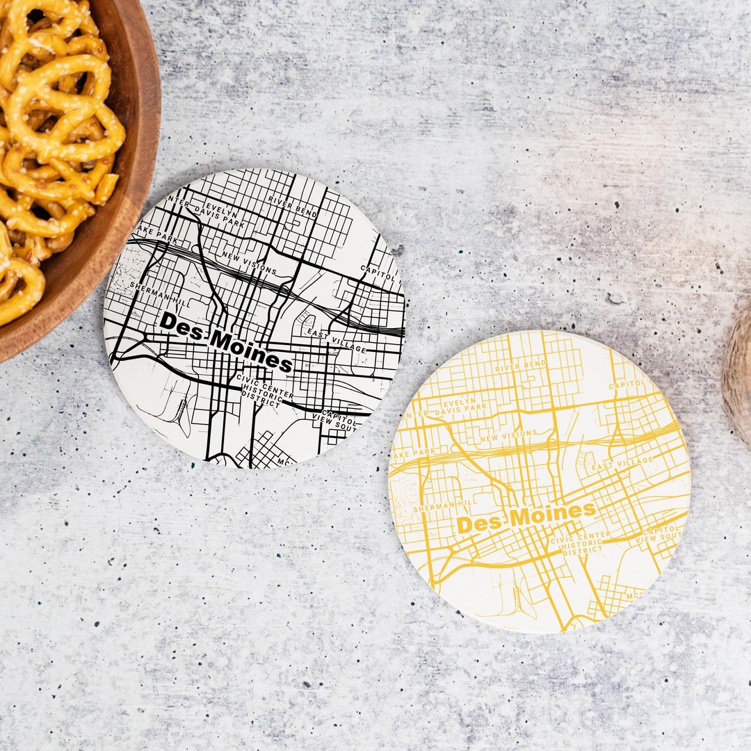 Des Moines IA Map Coasters in Your Choice of Color – IA Decor, Iowa ...