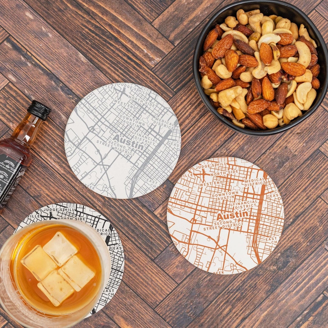 Austin TX Map Coasters in Your Choice of Color – TX Decor, Texas Gift ...