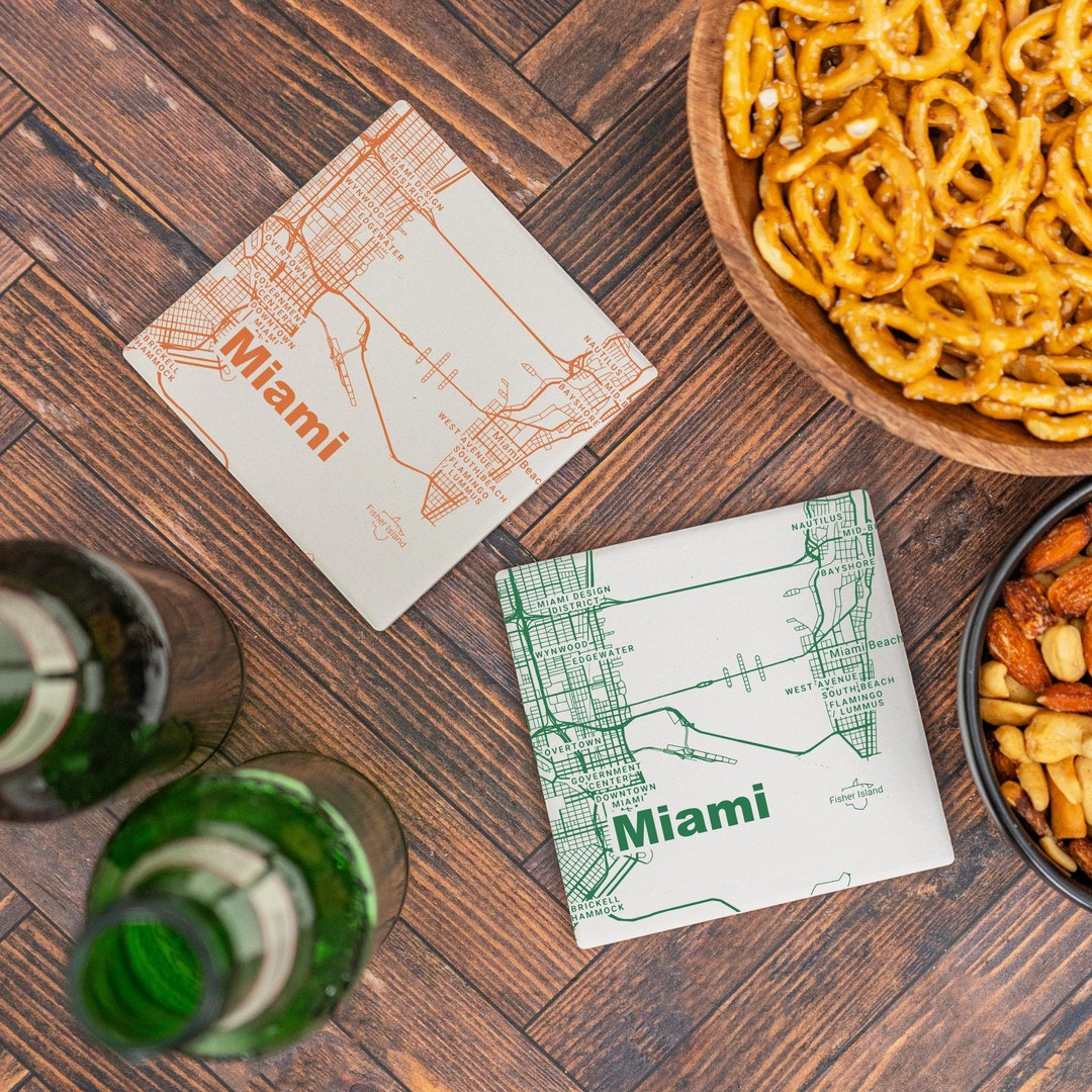 Miami FL Coasters in Custom Colors – Florida Home Decor, FL Gift ...