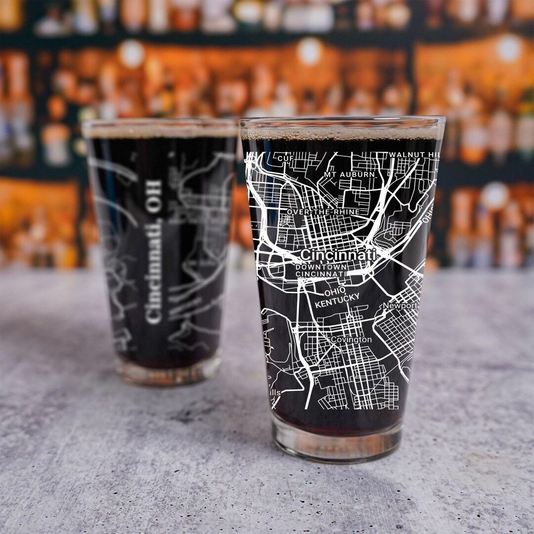 Cincinnati Pint Glass, Cincinnati OH Pint Glass Gift, Engraved or UV ...
