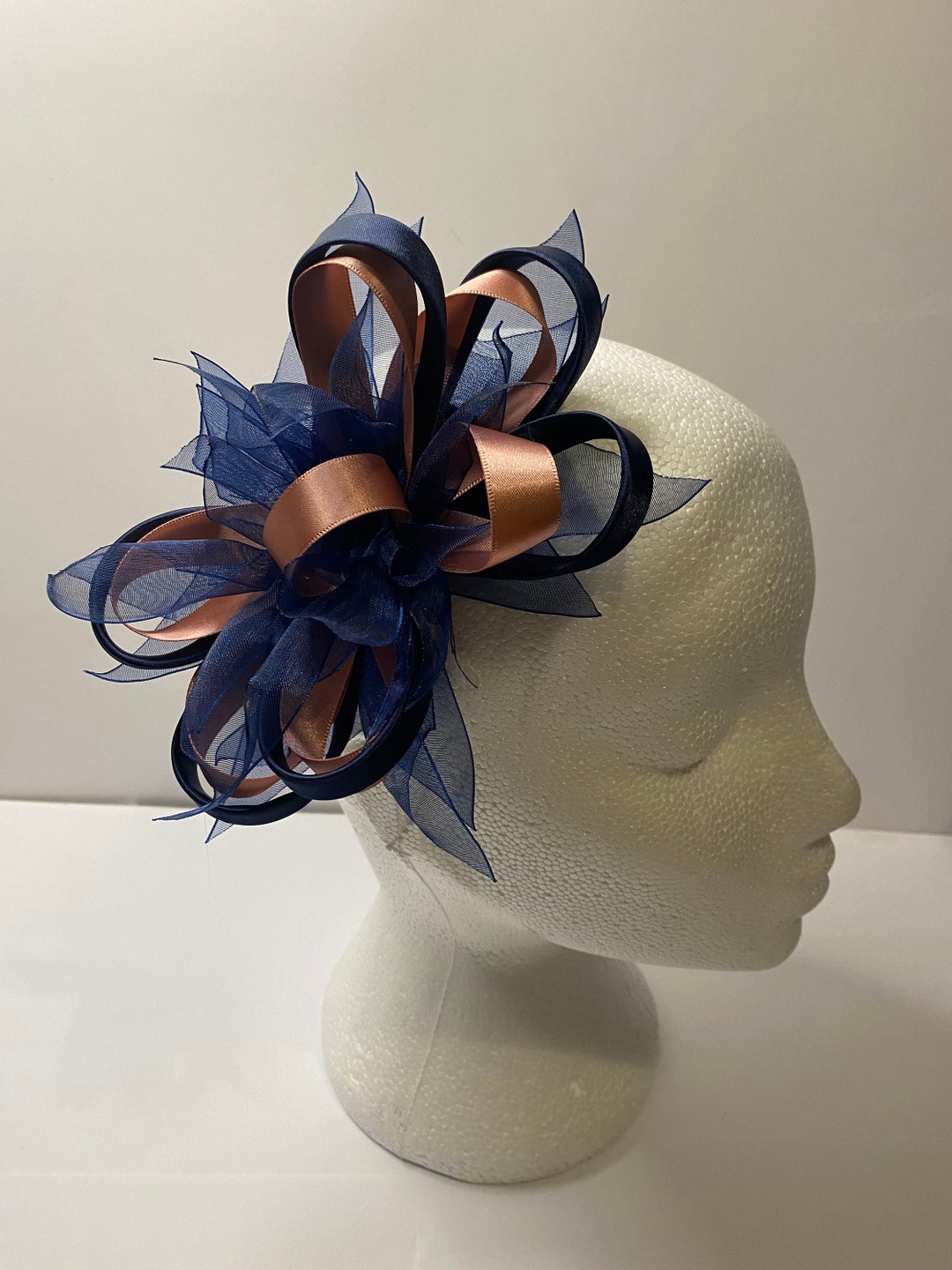 Navy & Rose Gold Fascinator - Etsy UK