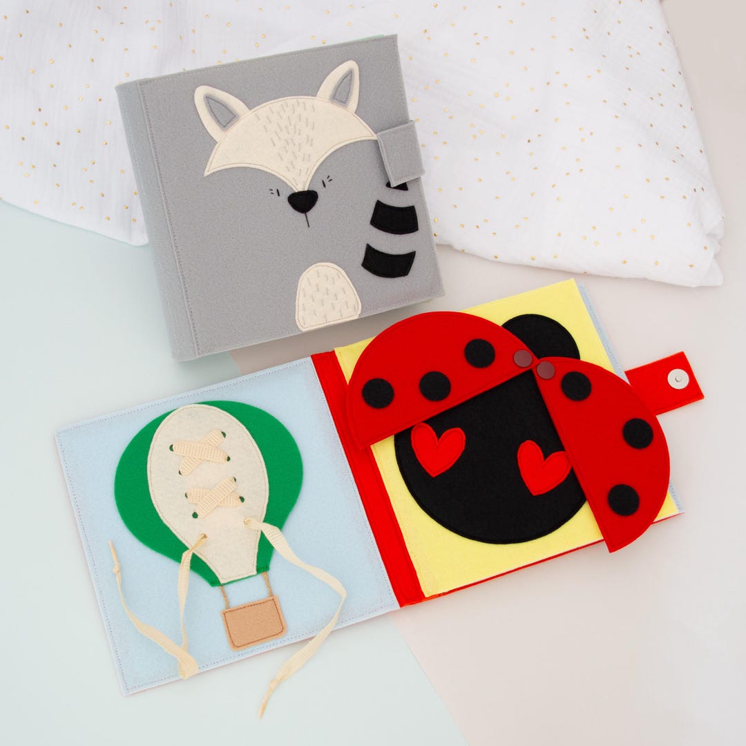 Quiet Book Raccoon, Activity Book for Toddlers, Montessori Sensory Toys ...