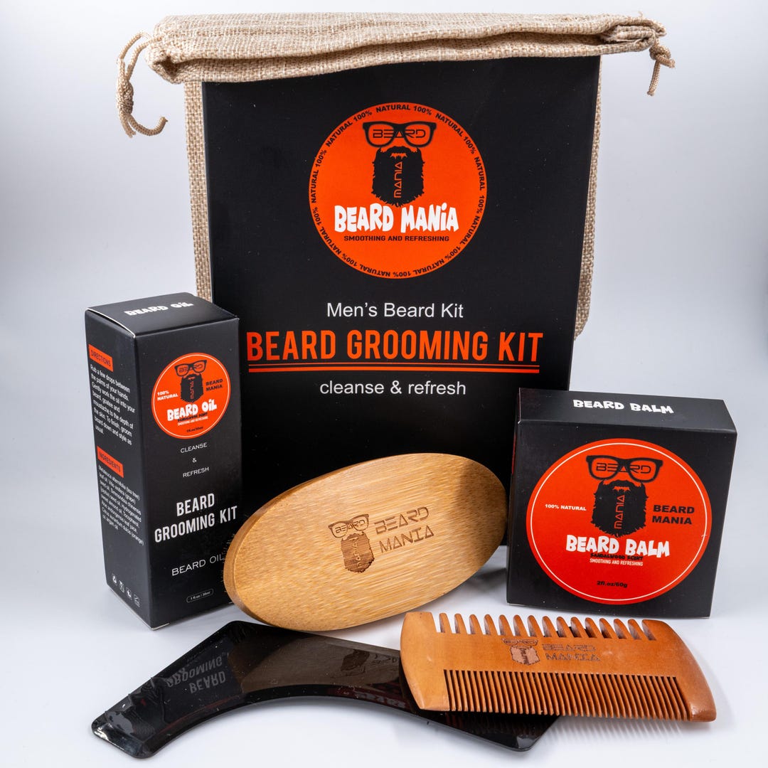 Beard Care Kit: Beard Oil, Balm, Brush, Comb & Scissors - Etsy