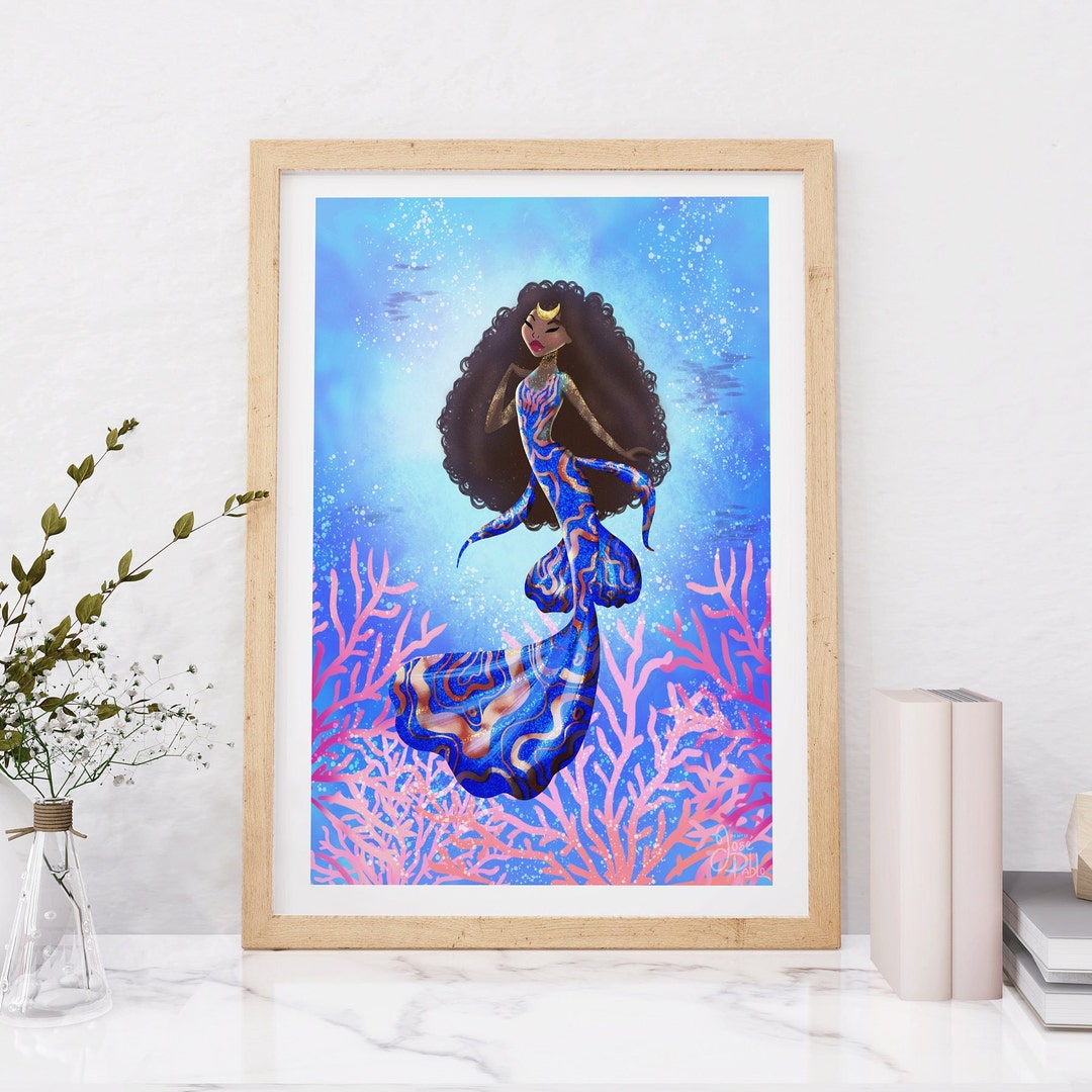 Tamika Mermaid Art Print Little Mermaid Mermaid Wall Decor the Little ...