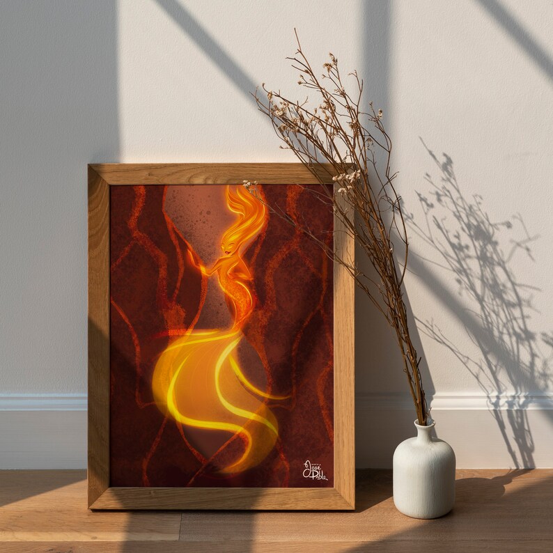 Elemental Fire Mermaid Wall Art Print: Mystical Ocean Siren ...