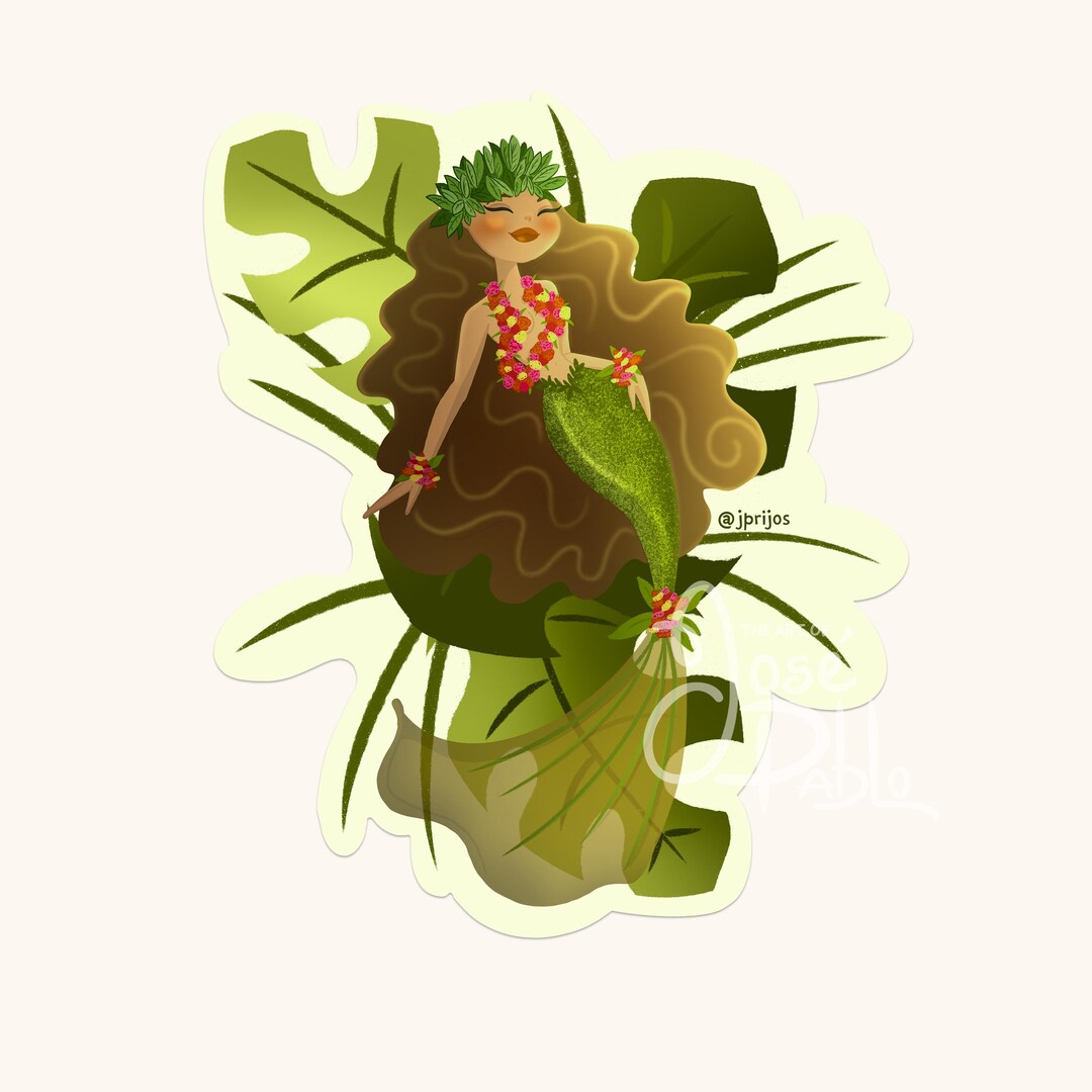 Aloha Mermaid Art Sticker - Hawaiian Underwater Fantasy Decal for ...