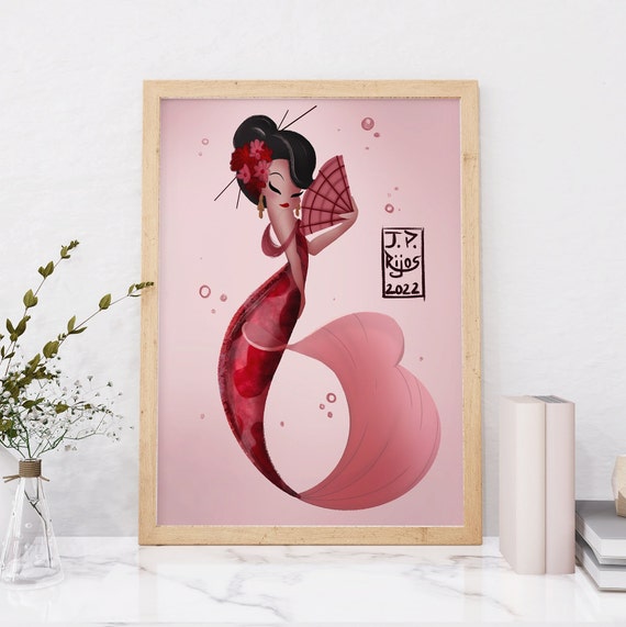 Geisha Mermaid Mermaid Art Print Mermaid Art Mermaid Wall - Etsy