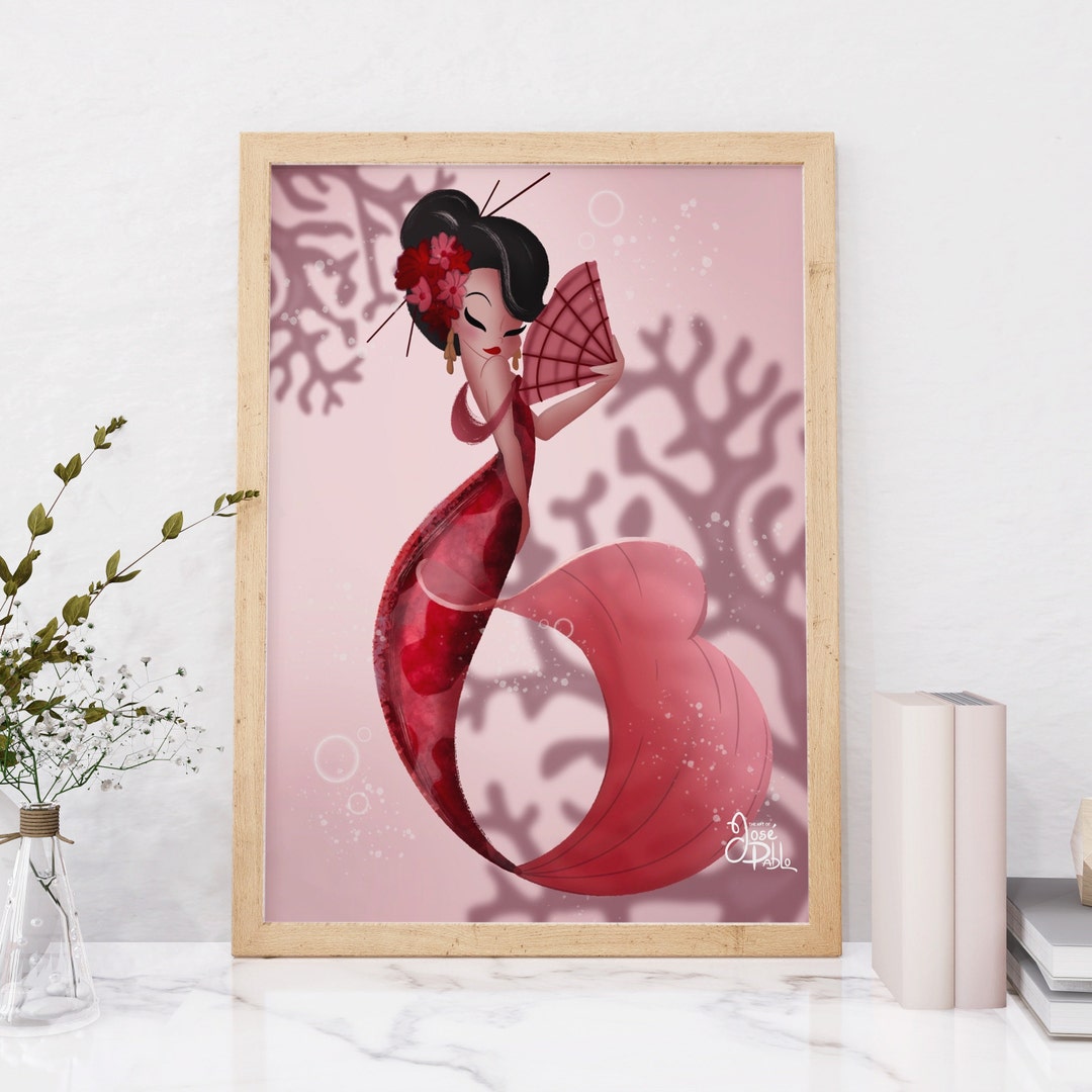 Geisha Mermaid Mermaid Art Print Mermaid Nursery Mermay - Etsy