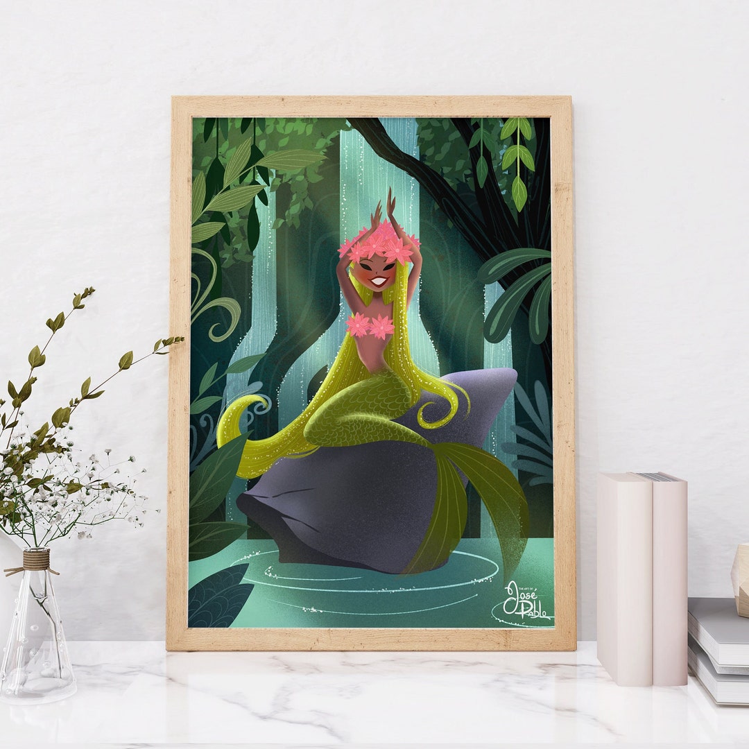 Elemental Earth Mermaid Art Print: Enchanting Fantasy Wall Decor for ...