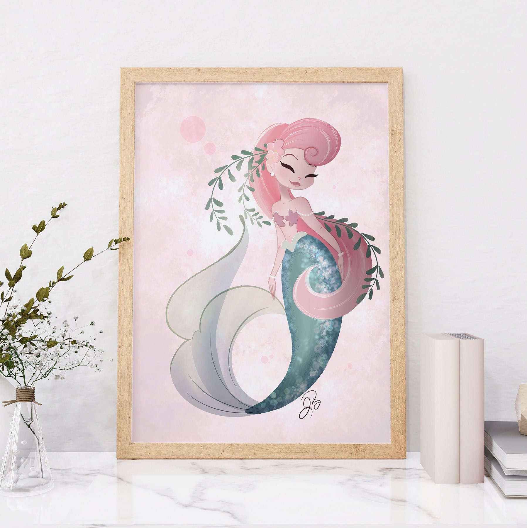 Pastel Pink Mermaid Mermaid Art Print mermay Mermaid Wall - Etsy