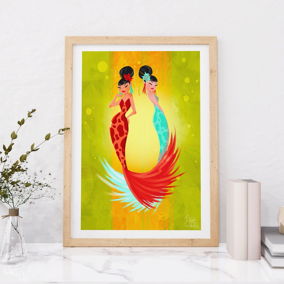 Fire and Ice~ Mermaid Art Print ~ Mermaid Wall Art~ Mermaid Wall Decor ...