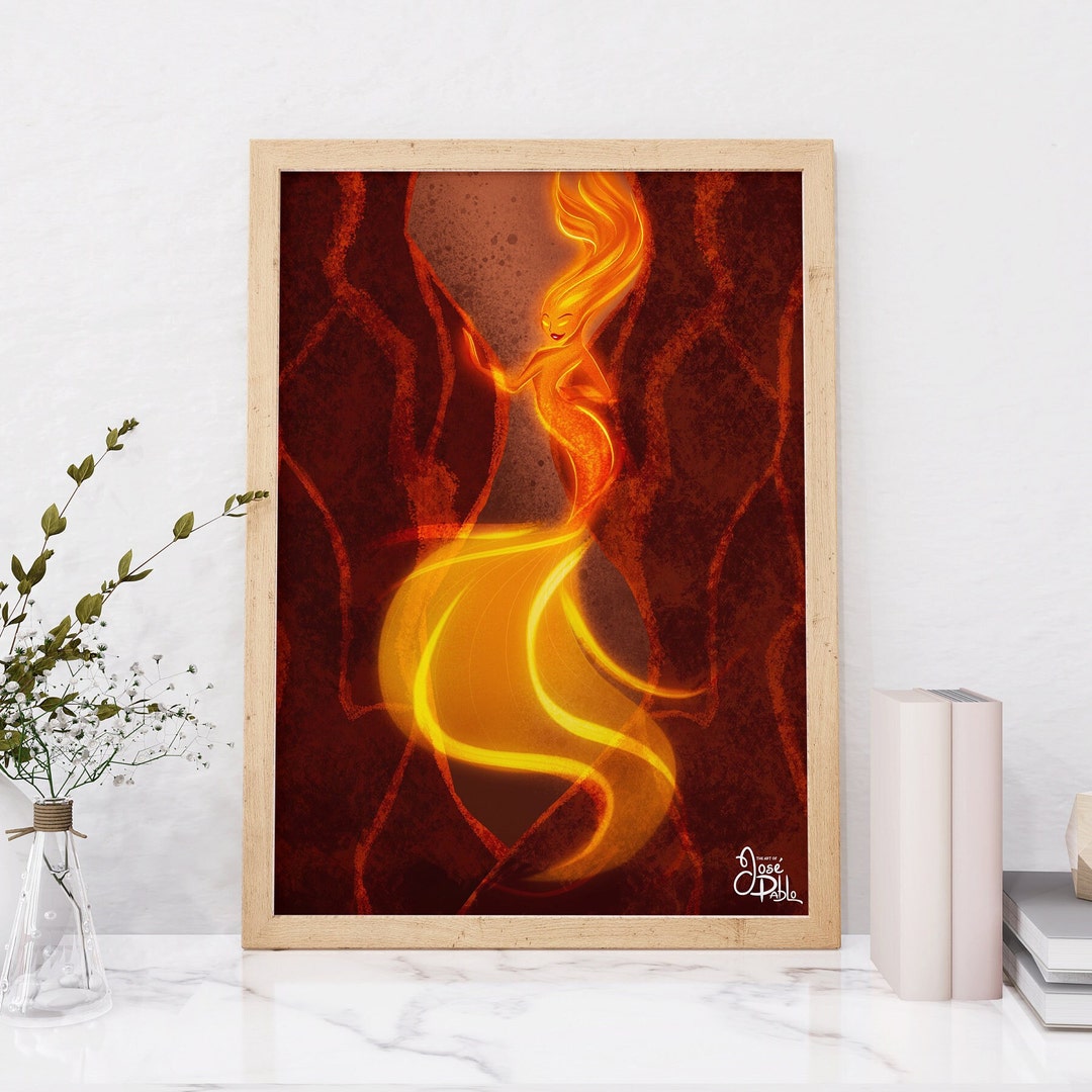 Elemental Fire Mermaid Wall Art Print: Mystical Ocean Siren ...
