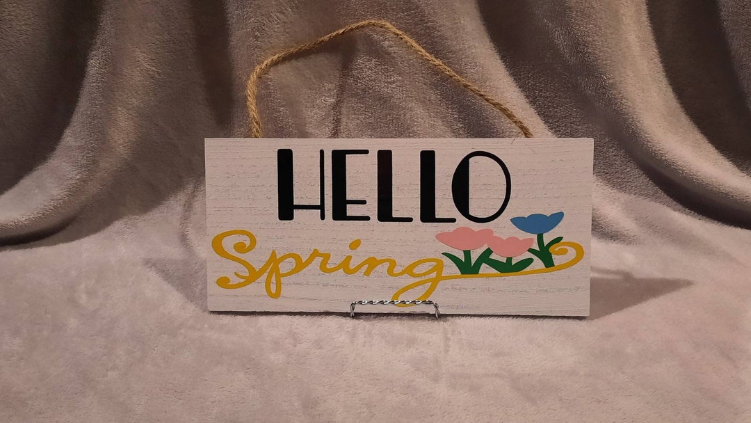Hello Spring! White Washed Wood Sign for Spring - Etsy