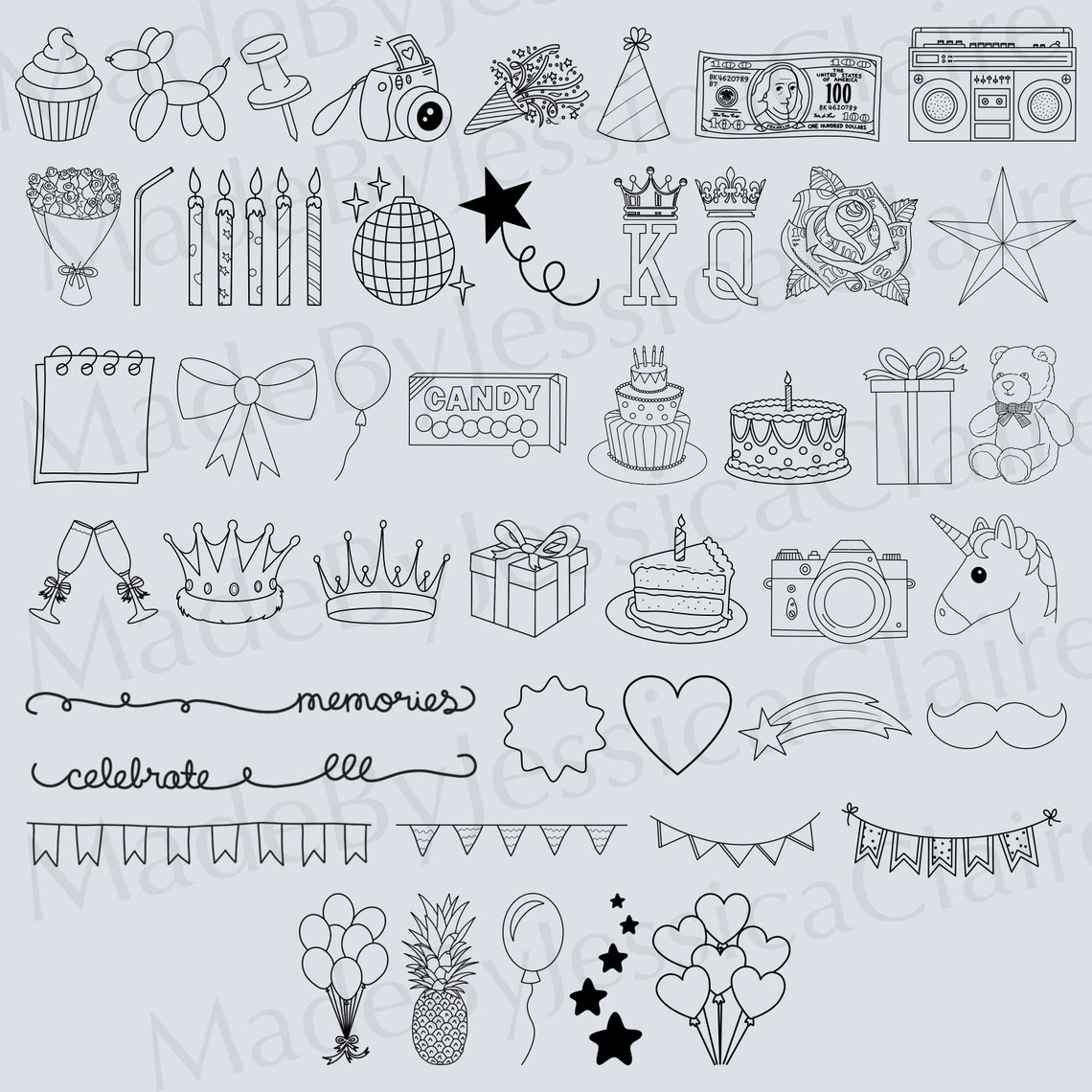 Procreate Birthday Stamps Procreate Party Stamps Doodle - Etsy